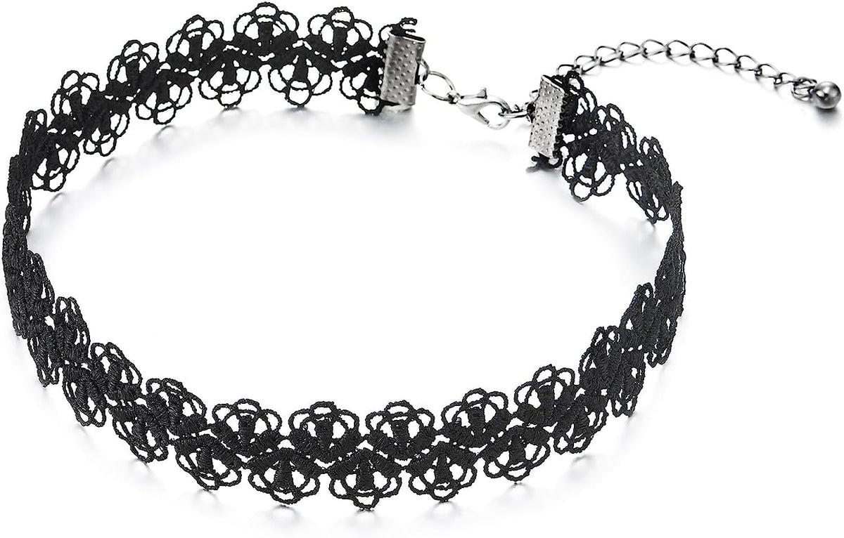 Coolsteelandbeyond Womens Black Lace Flower Tattoo Choker Necklace Coolsteelandbeyond Jewelry