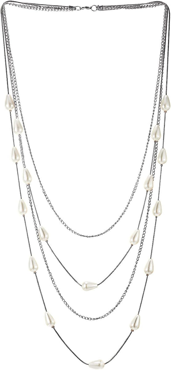 Statement Necklace Layered, Multi-Strand Waterfall Long Chains with ...
