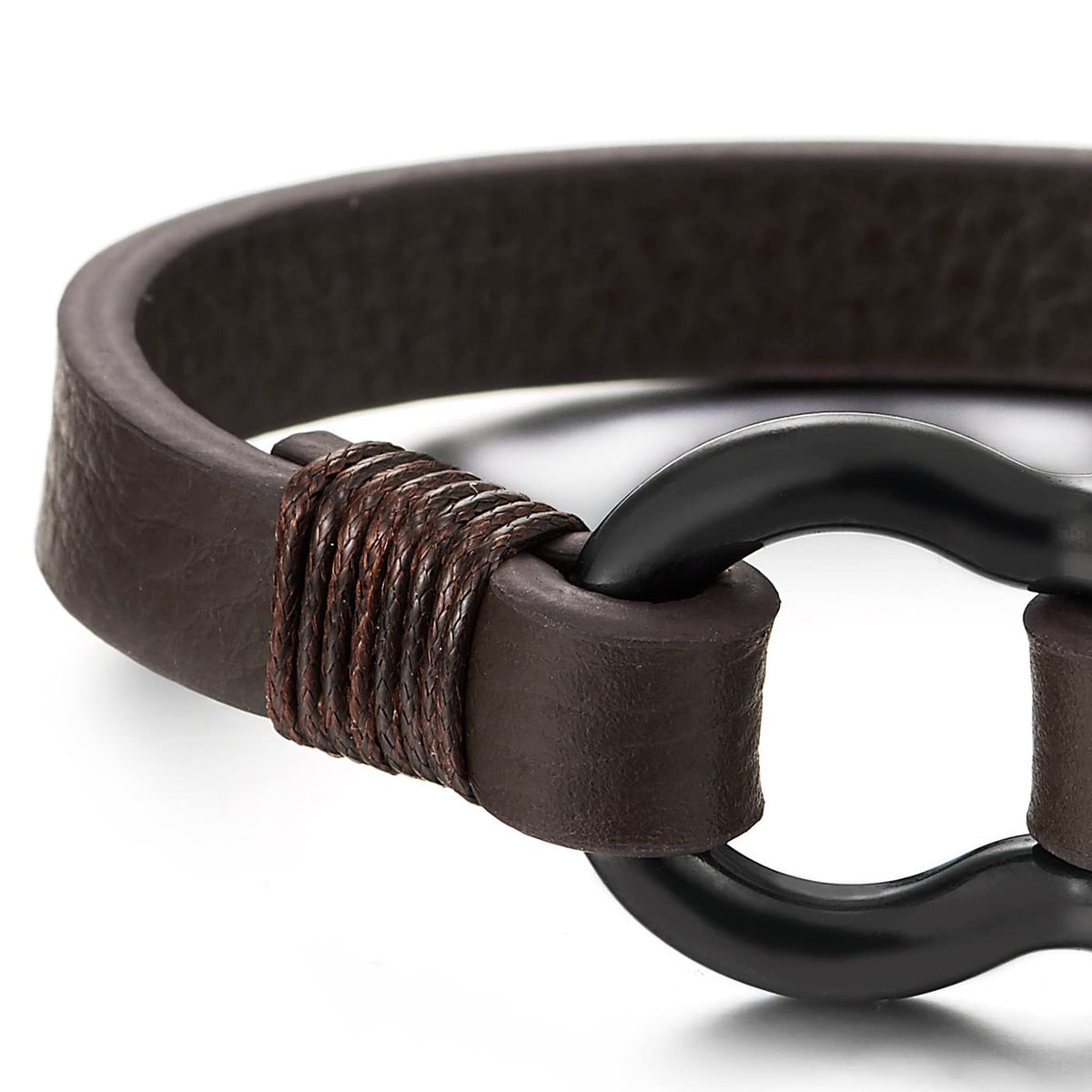 Mens Womens Black Steel Screw Anchor Shackles Wrap Bracelet Brown ...