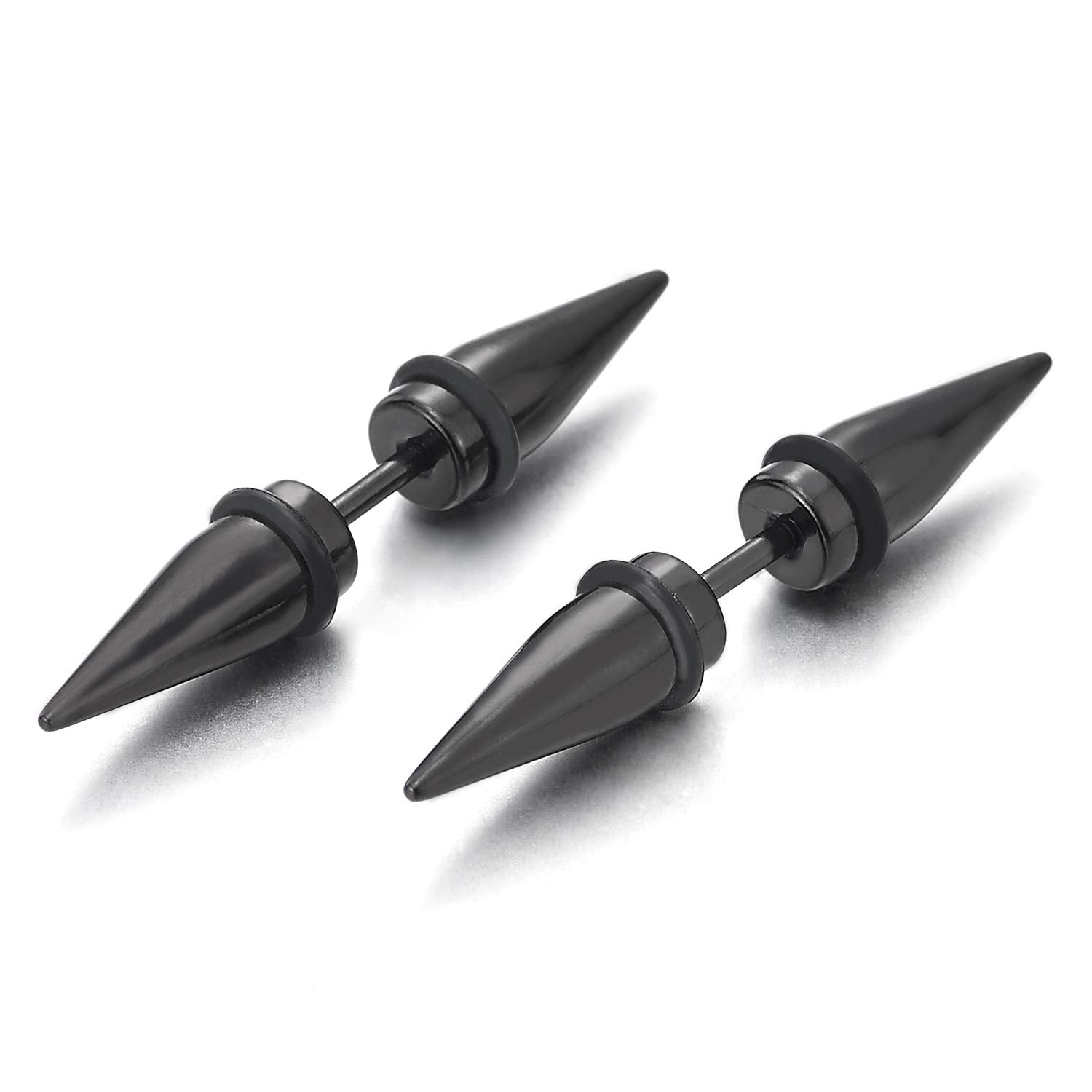 Pair Mens Womens Black Double Spike Stud Earrings in Stainless Steel ...