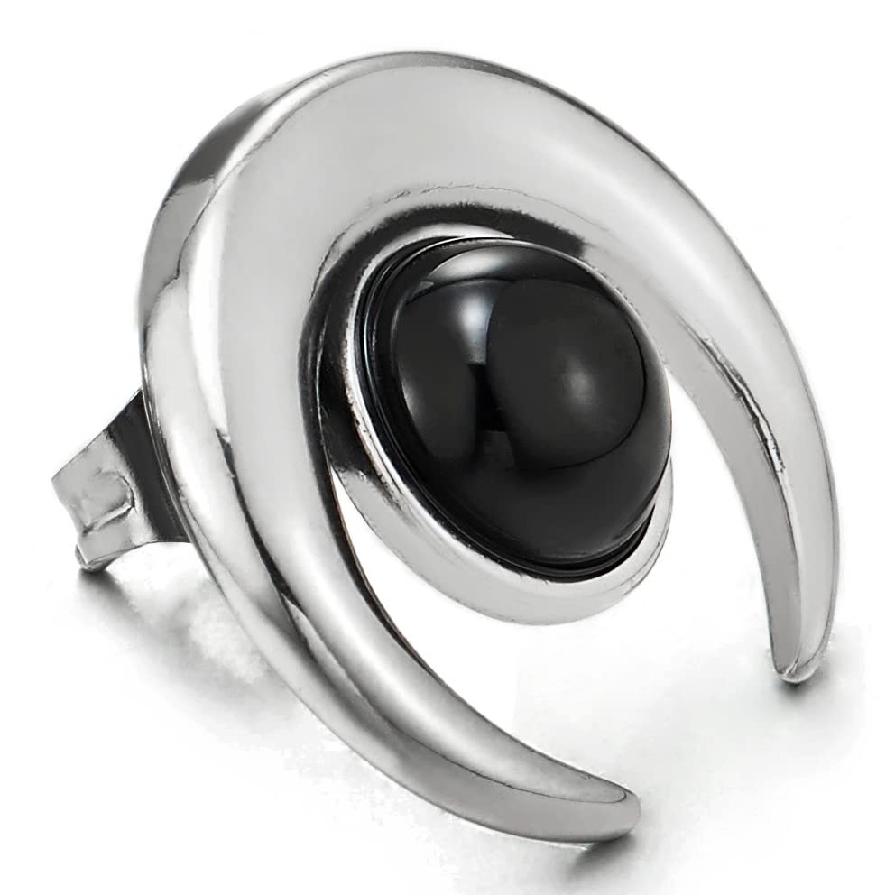 Pair Stainless Steel Crescent Moon Hook Stud Earrings with Black ...