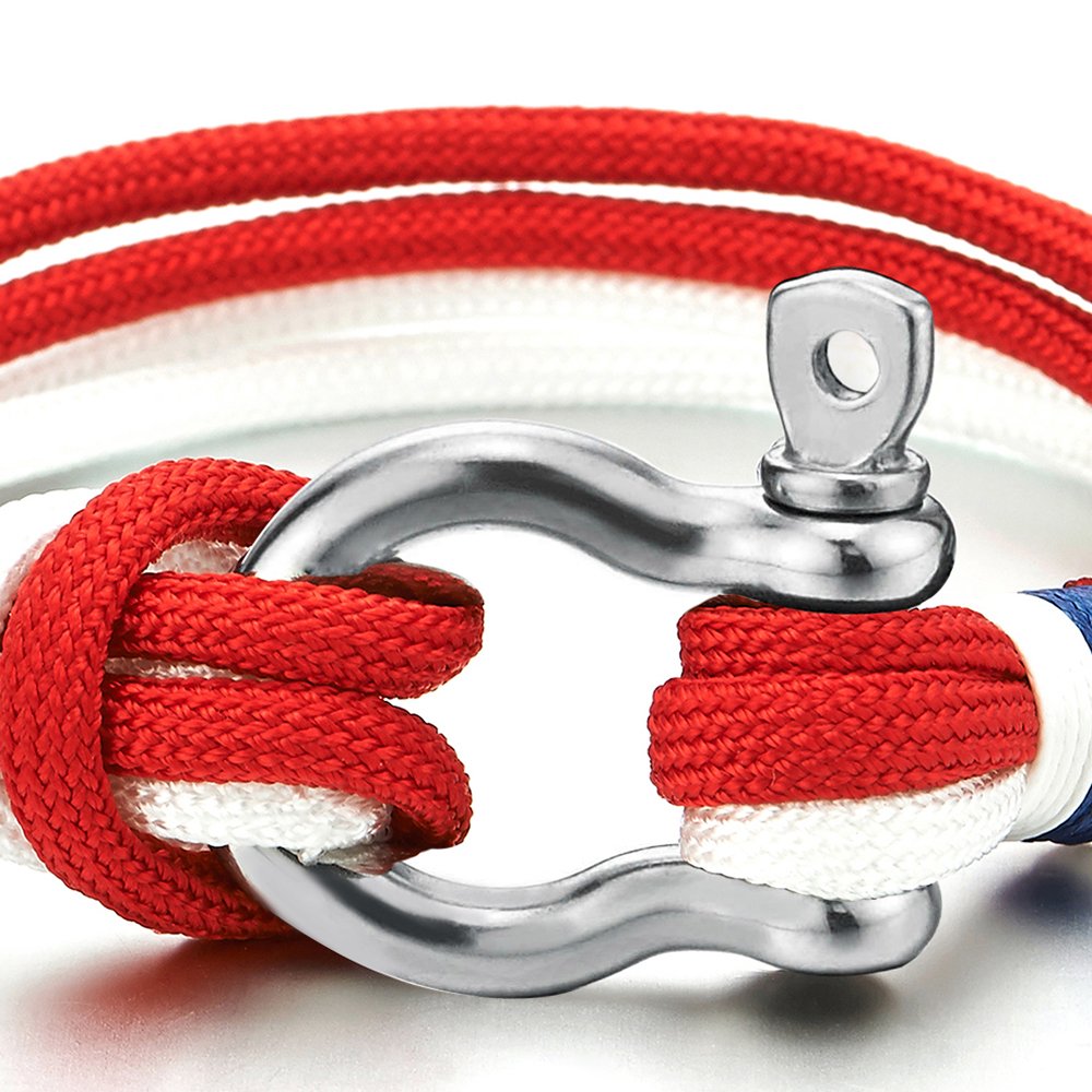 Mens Womens Steel Screw Anchor Shackles Red White Nautical Sailor Rope ...