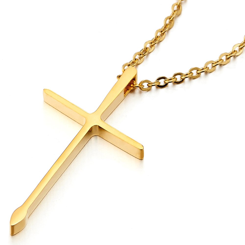 Small Unisex Gold Color Cross Pendant Necklace for Man and Women ...