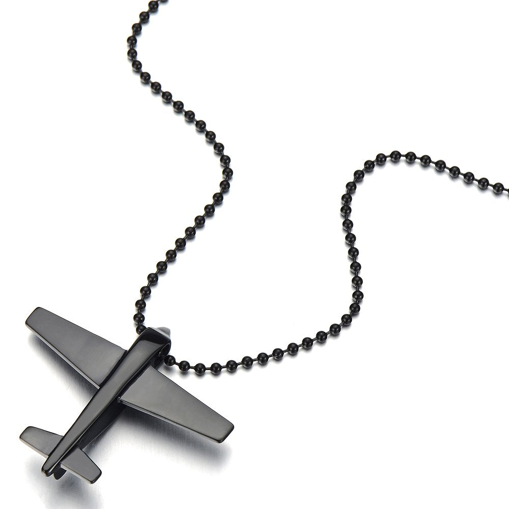 Stainless Airplane Pendant Necklace for Men with 23.6 inches ...