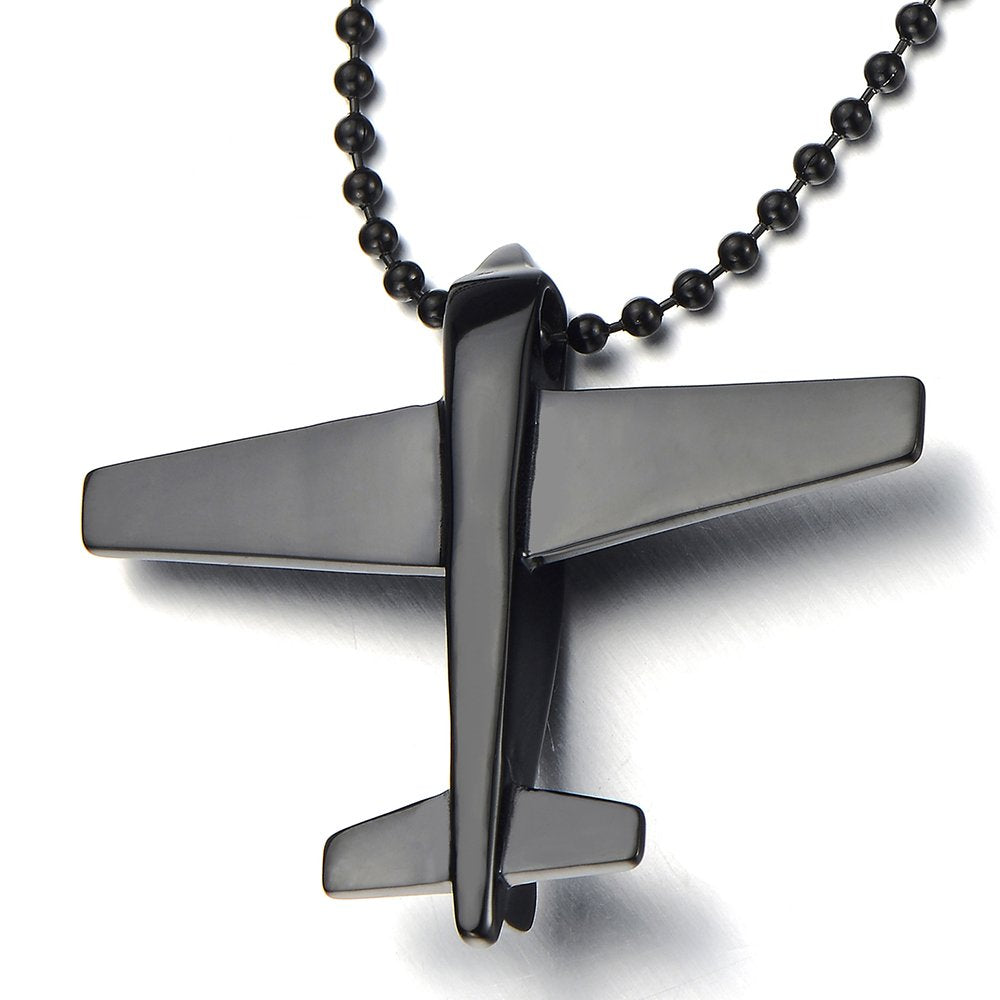 Stainless Airplane Pendant Necklace for Men with 23.6 inches ...
