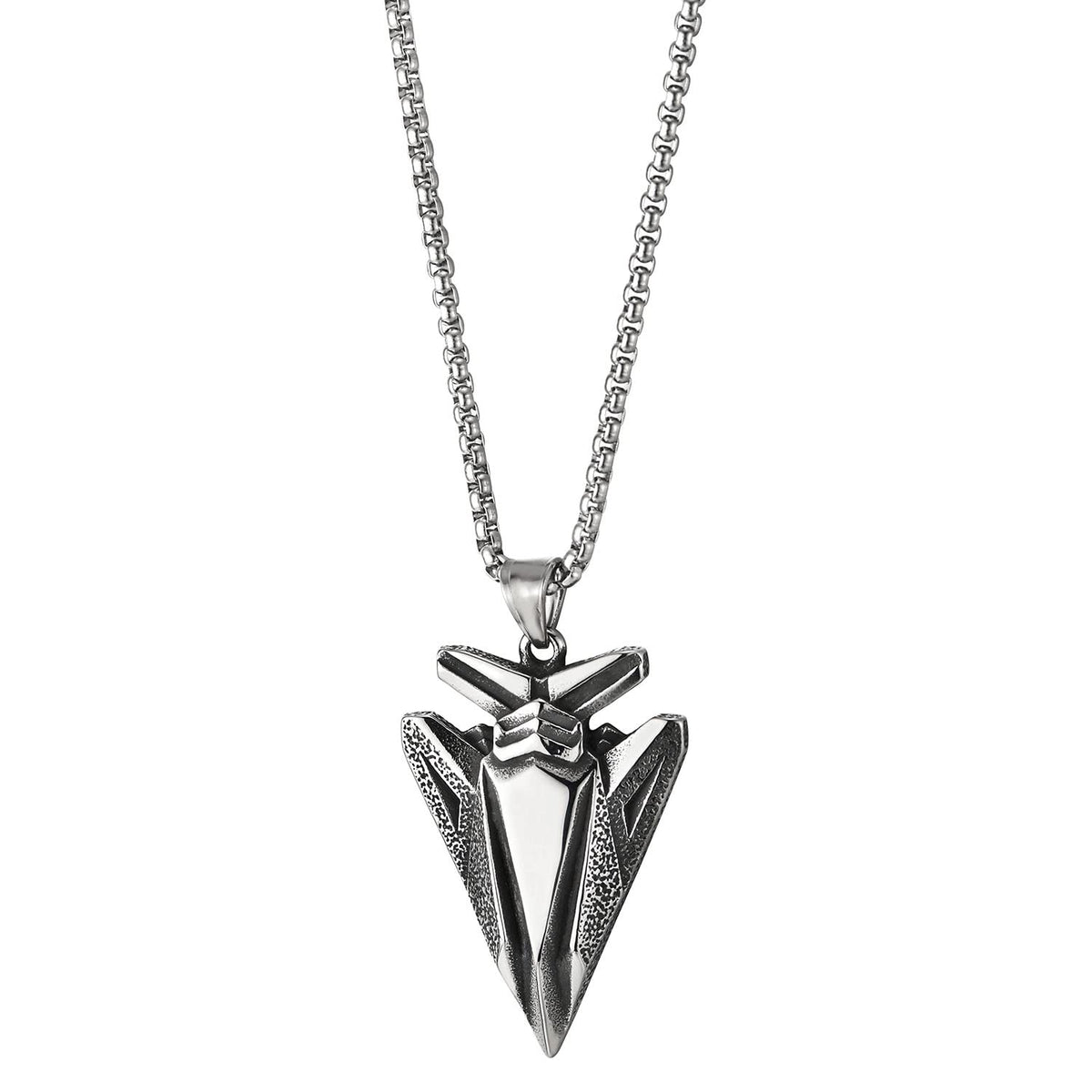 Stainless Steel Textured Arrowhead Shield Pendant Necklace with 30 ...