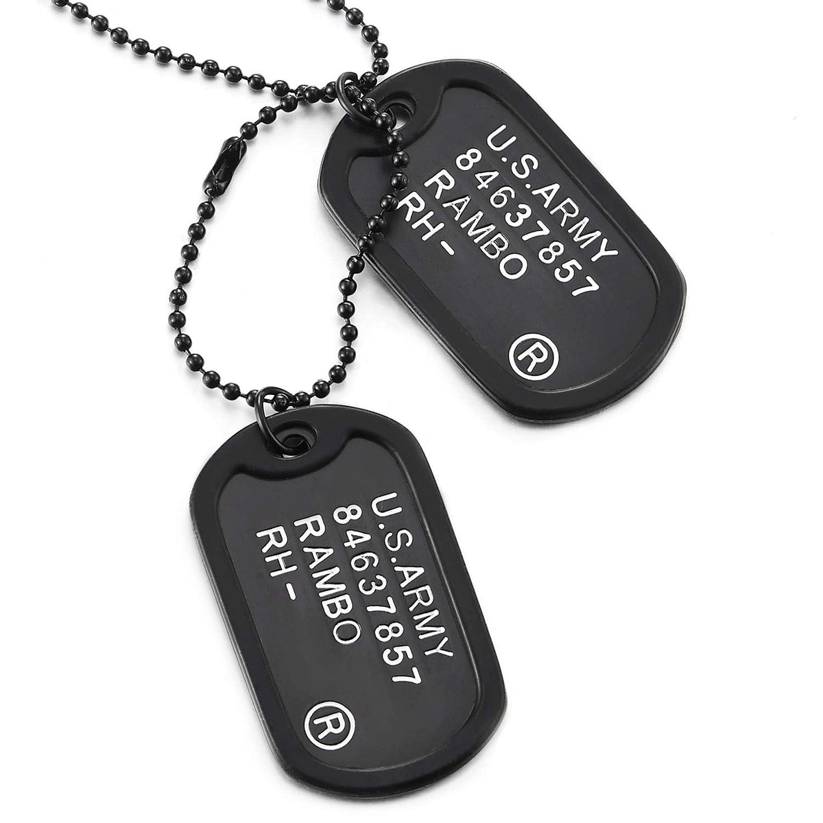 Two-Pieces Military Army Dog Tag with Black Silicone Mens Pendant ...
